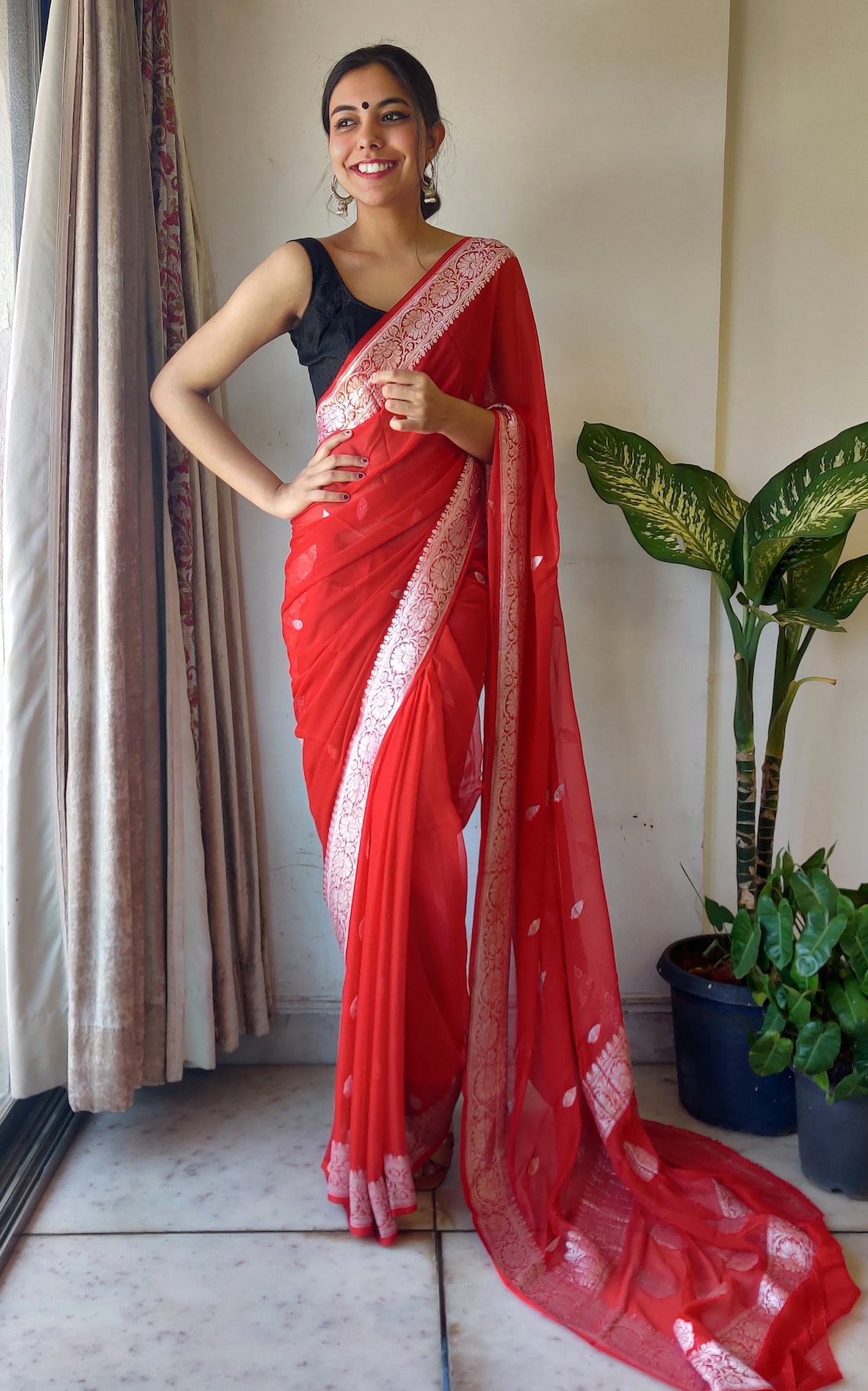 Banarasi handwoven chiffon saree | Etsy