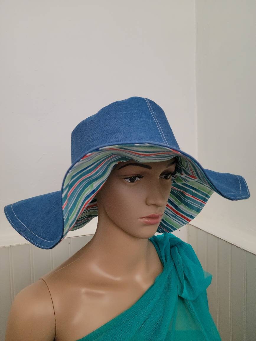 Wide Brim sun hat/ packable beach hat/ Reversible washable | Etsy