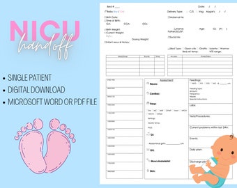 NICU Nurse Report Sheet 1-2 Patients Printable Report - Etsy