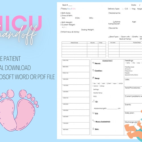 NICU Nurse Brain NICU Report Sheet Neonatal Report Sheet - Etsy