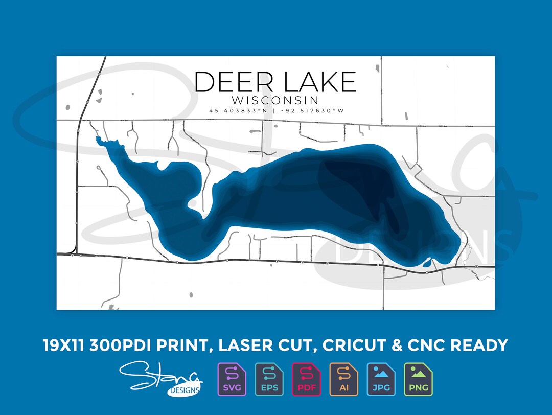 Deer Lake WI 19x11 Topographical Map | Print Ready Wall Decor ...