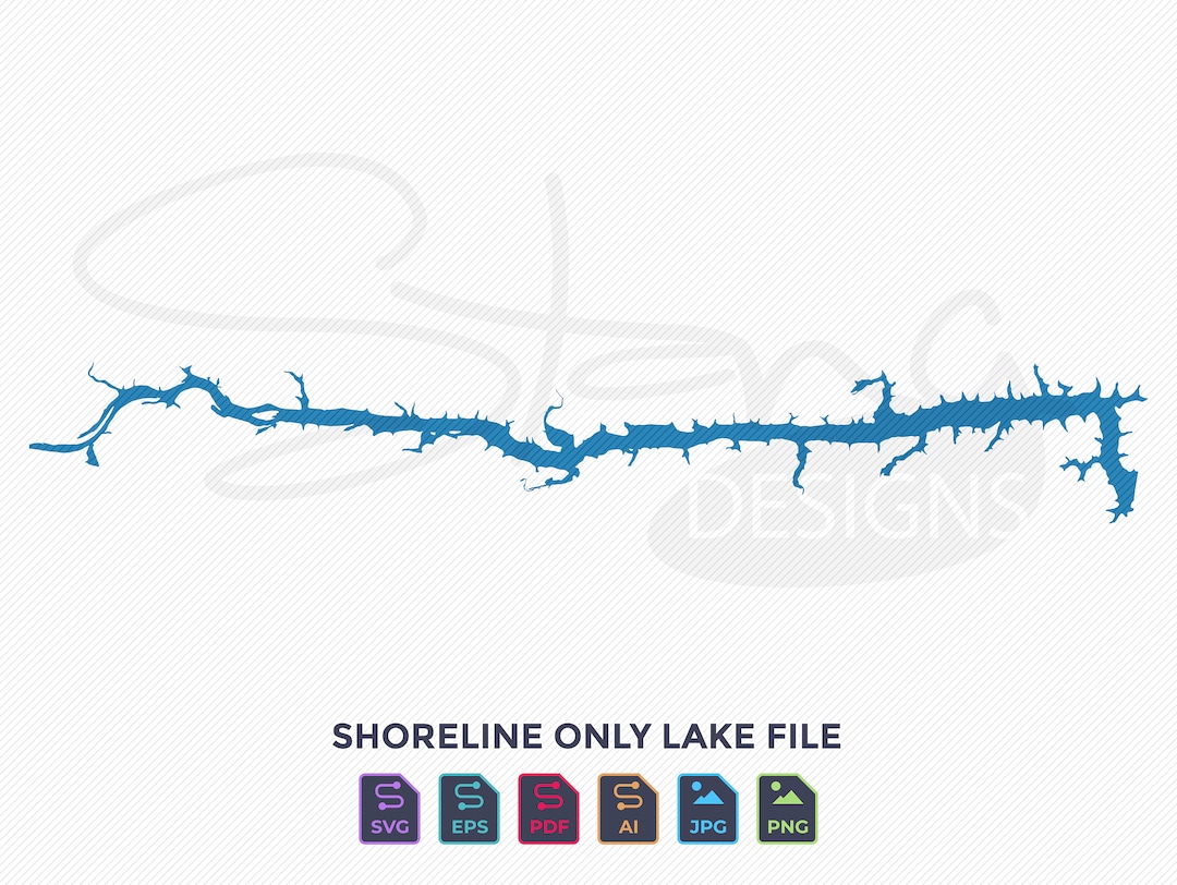 Rhodhiss Lake NC Shoreline Only Map | Single Layer | Svg Pdf Ai Eps Png ...