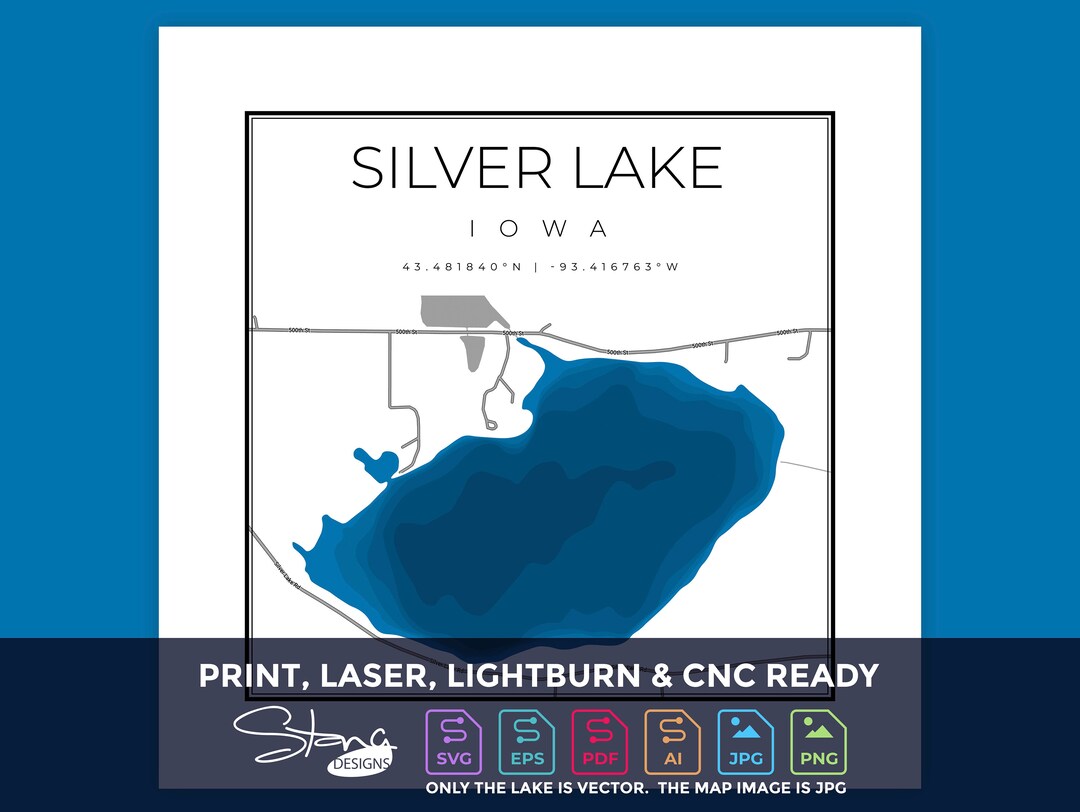Silver Lake IA Topographical Map | Print Ready Wall Decor | Multiple ...