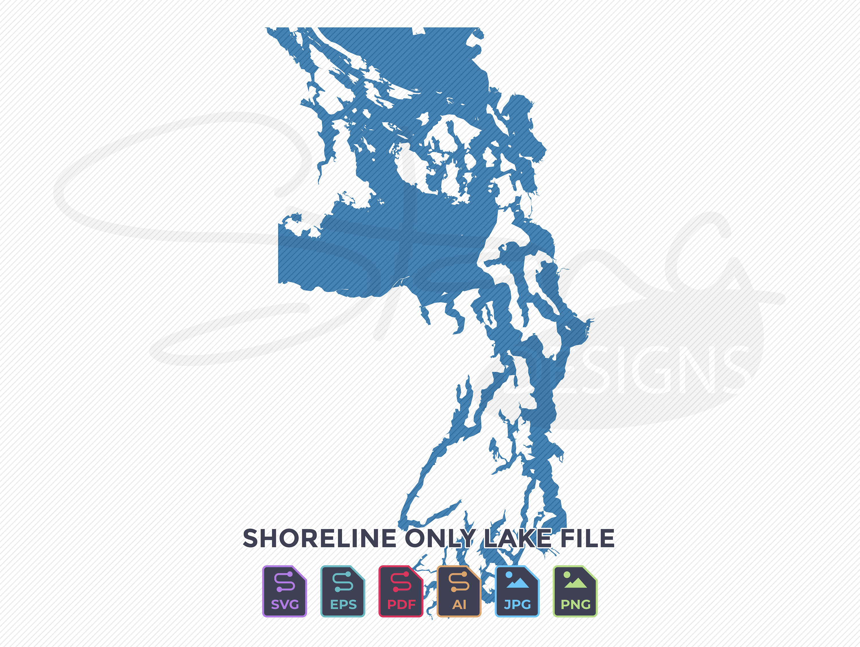 Puget Sound WA Shoreline Only Map | Single Layer | Svg Pdf Ai Eps Png ...