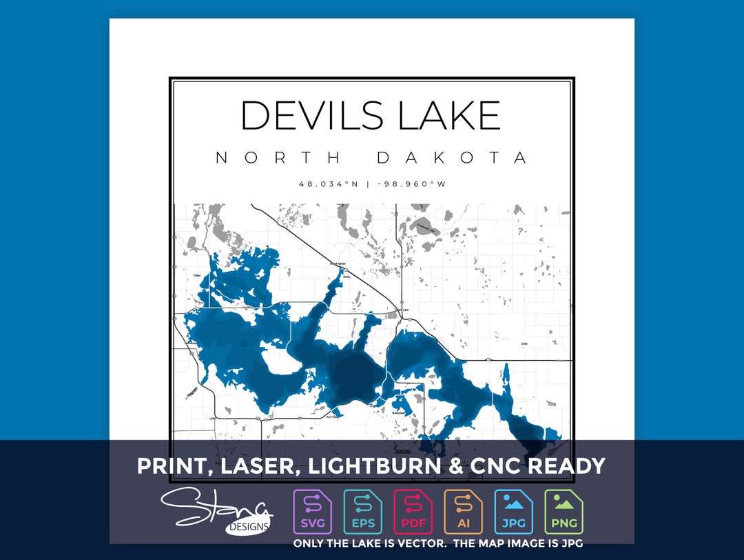 Devils Lake, ND Topographical Map | Print Ready Wall Decor | Multiple ...