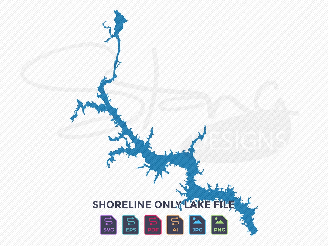 Lake Wateree SC Shoreline Only Map | Single Layer | Svg Pdf Ai Eps Png ...