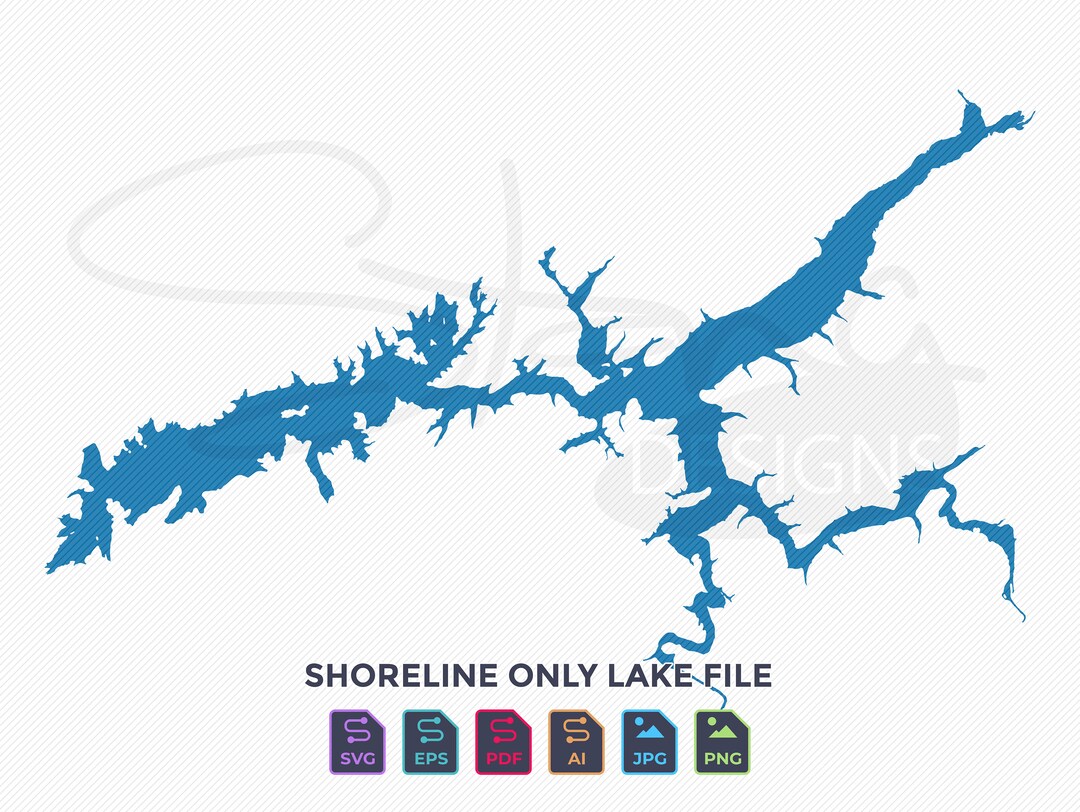 Watauga Lake TN Shoreline Only Map | Single Layer | Svg Pdf Ai Eps Png ...