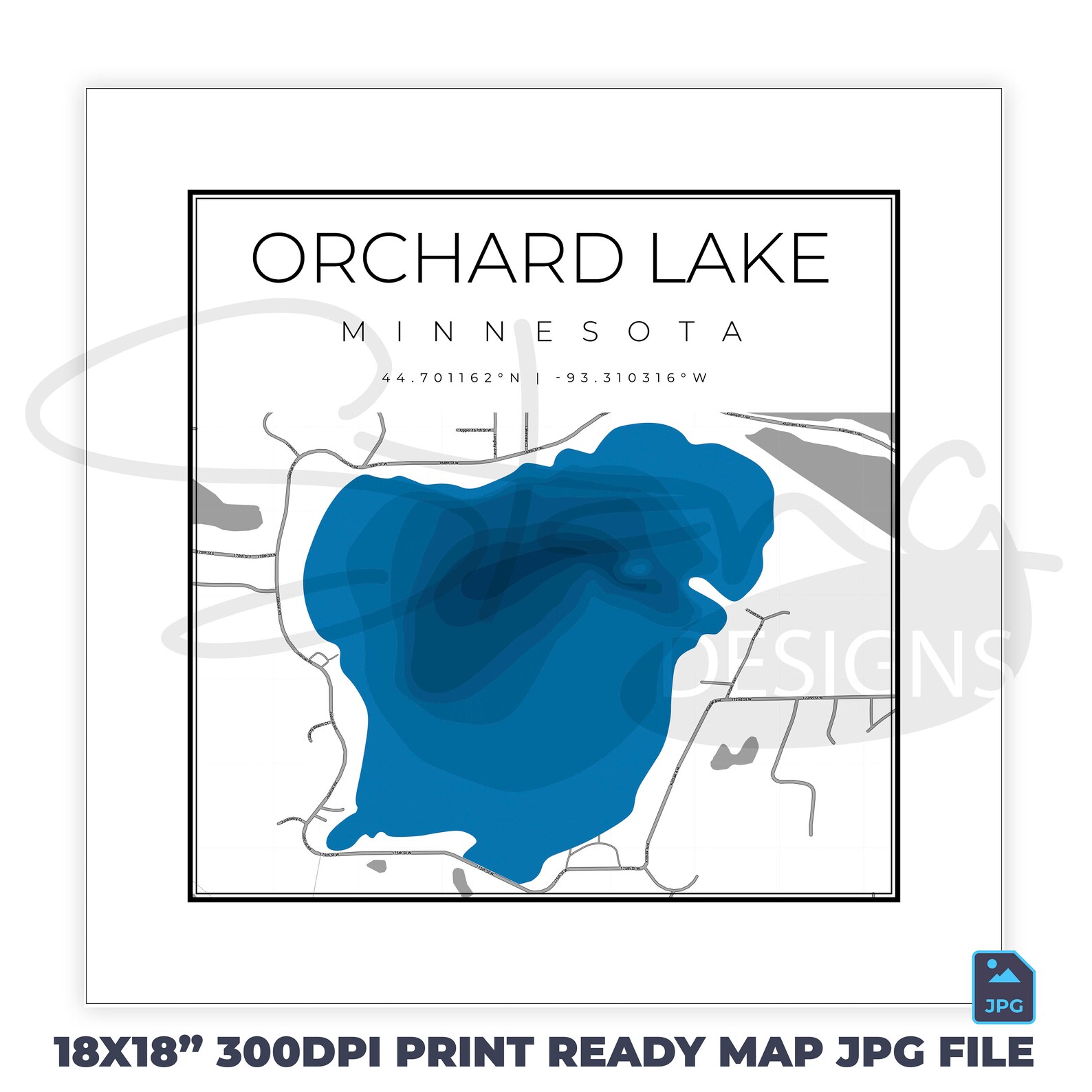 Orchard Lake, MN Topographical Map | Print Ready Wall Decor | Multiple ...