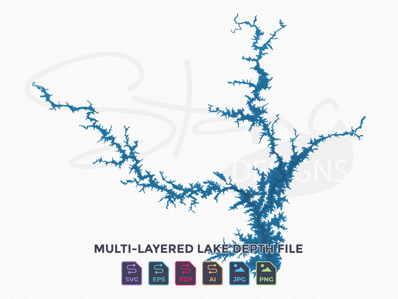 Lake Hartwell GA SC Topographical Map | Print Ready Wall Decor ...