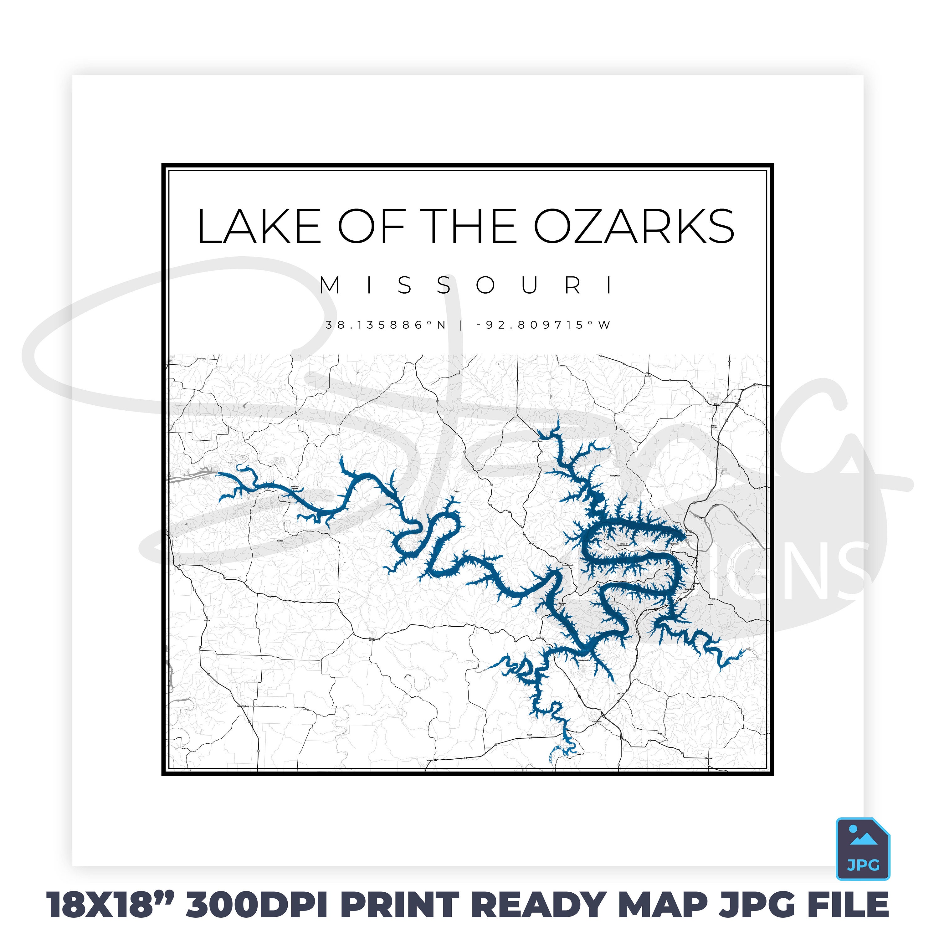 Lake of the Ozarks Topographical Map | Print Ready Wall Decor ...