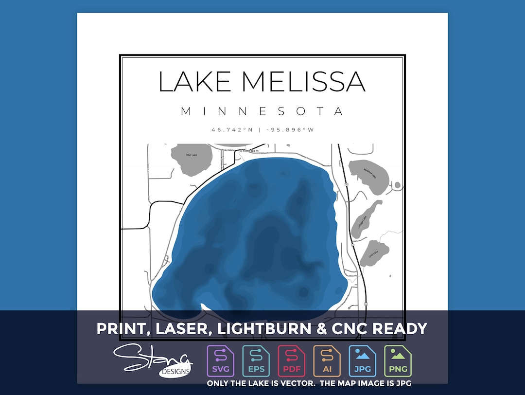 Lake Melissa Topographical Map | Print Ready Wall Decor | Multiple ...