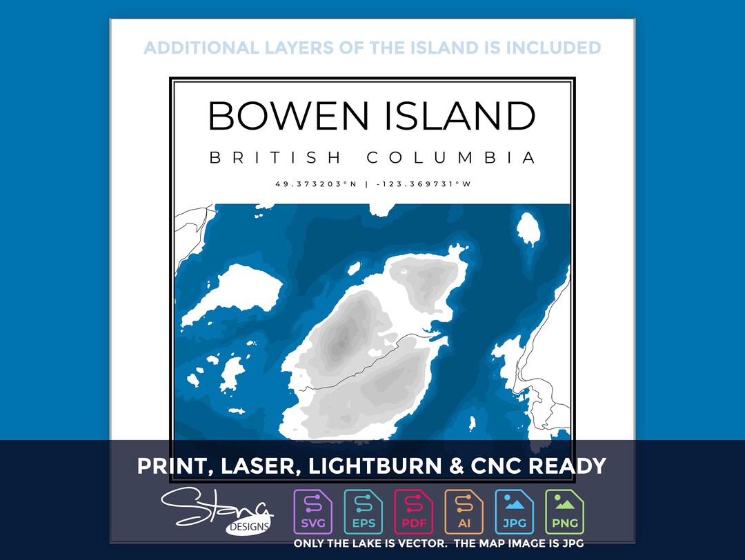 Bowen Island BC Topographical Map | Print Ready Wall Decor | Multiple ...