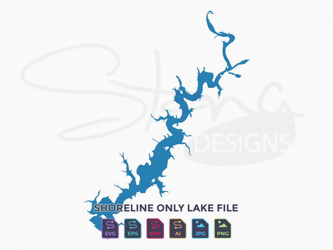 Tenkiller Ferry Lake OK Shoreline Only Map | Single Layer | Svg Pdf Ai ...