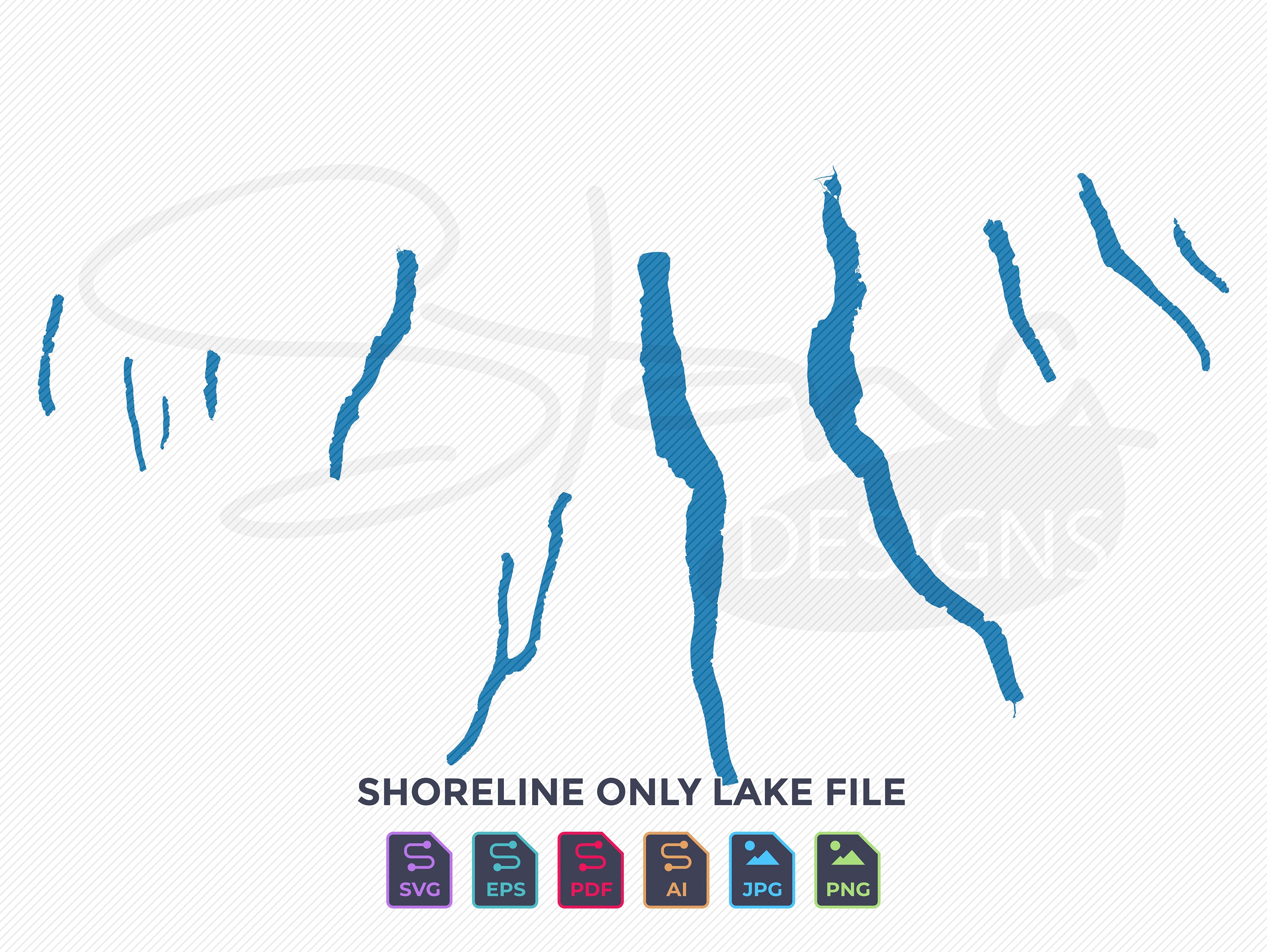New York Fingers Lakes Shoreline Only Map | Single Layer | Svg Pdf Ai ...