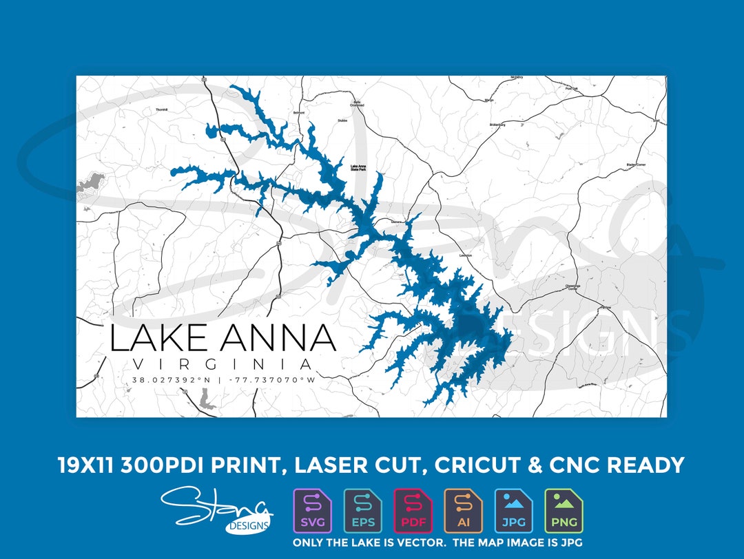 Lake Anna VA 19x11 Topographical Map | Print Ready Wall Decor ...