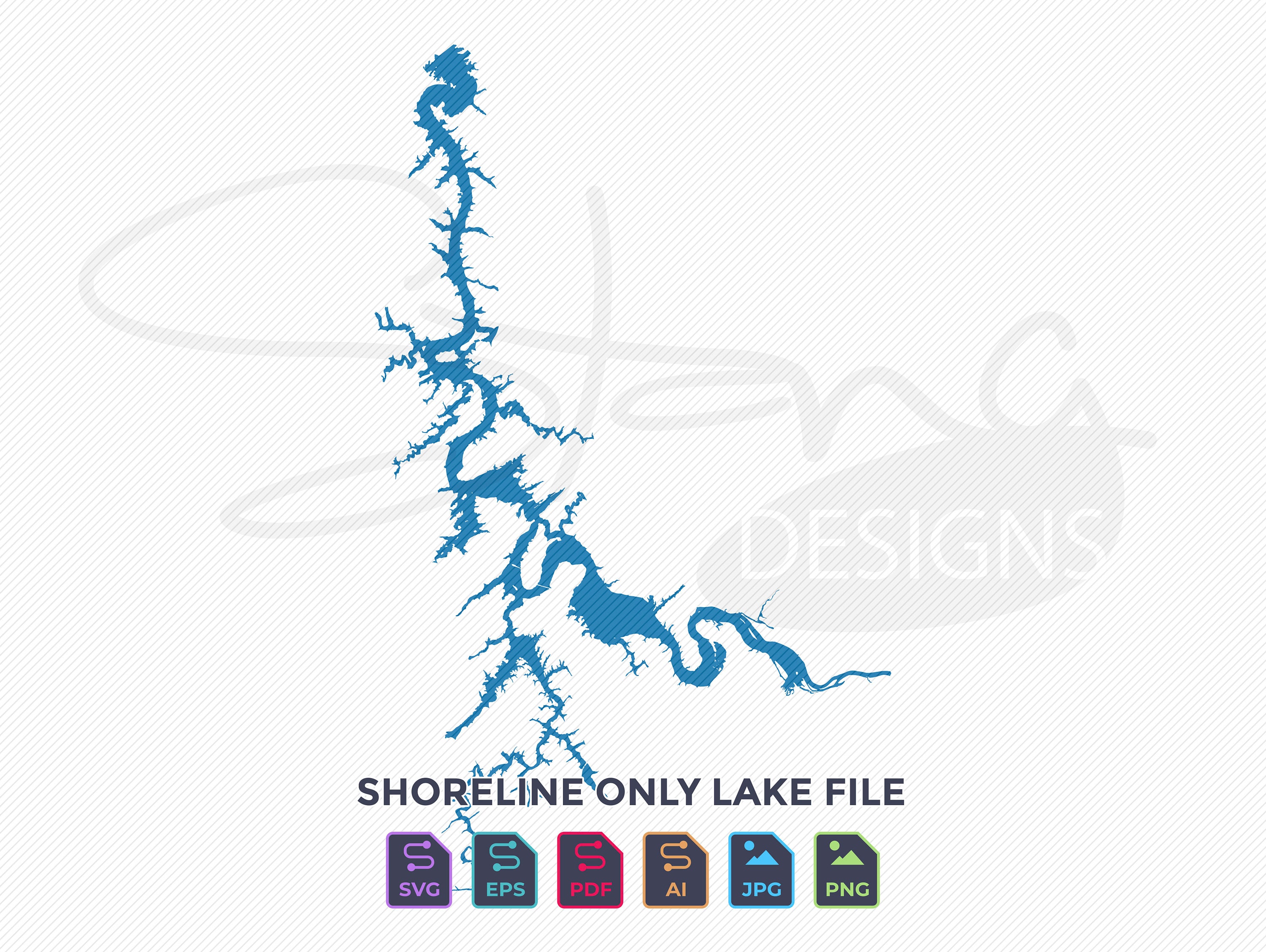 Tellico Reservoir TN Shoreline Only Map Single Layer Svg Pdf Ai Eps Png ...