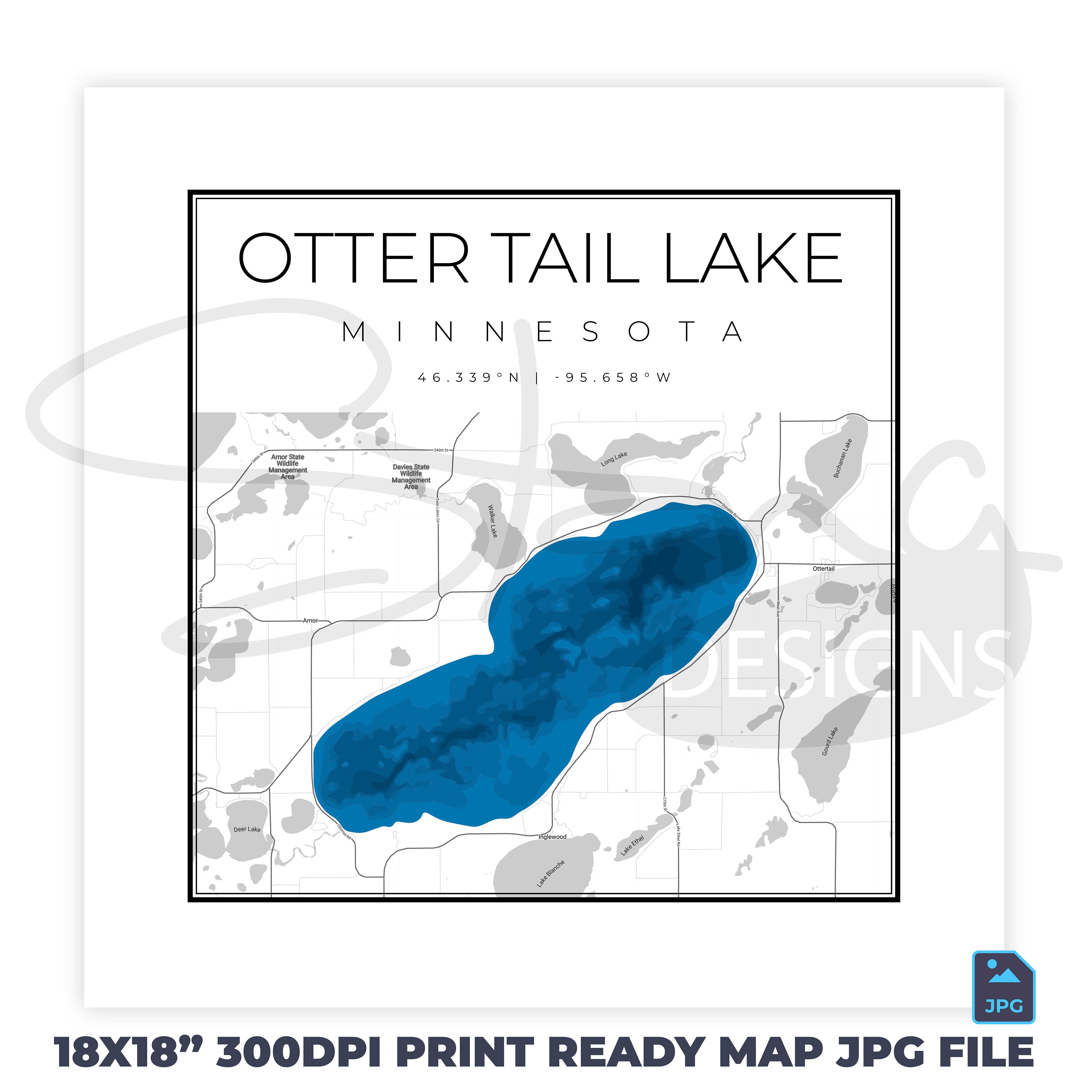 Otter Tail Lake MN Topographical Map Print Ready Wall Decor - Etsy UK