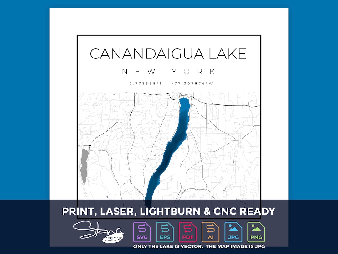 Canandaigua Lake NY Topographical Map | Print Ready Wall Decor ...
