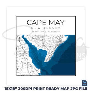 Cape May,nj Topographical Map | Print Ready Wall Decor | Multiple ...