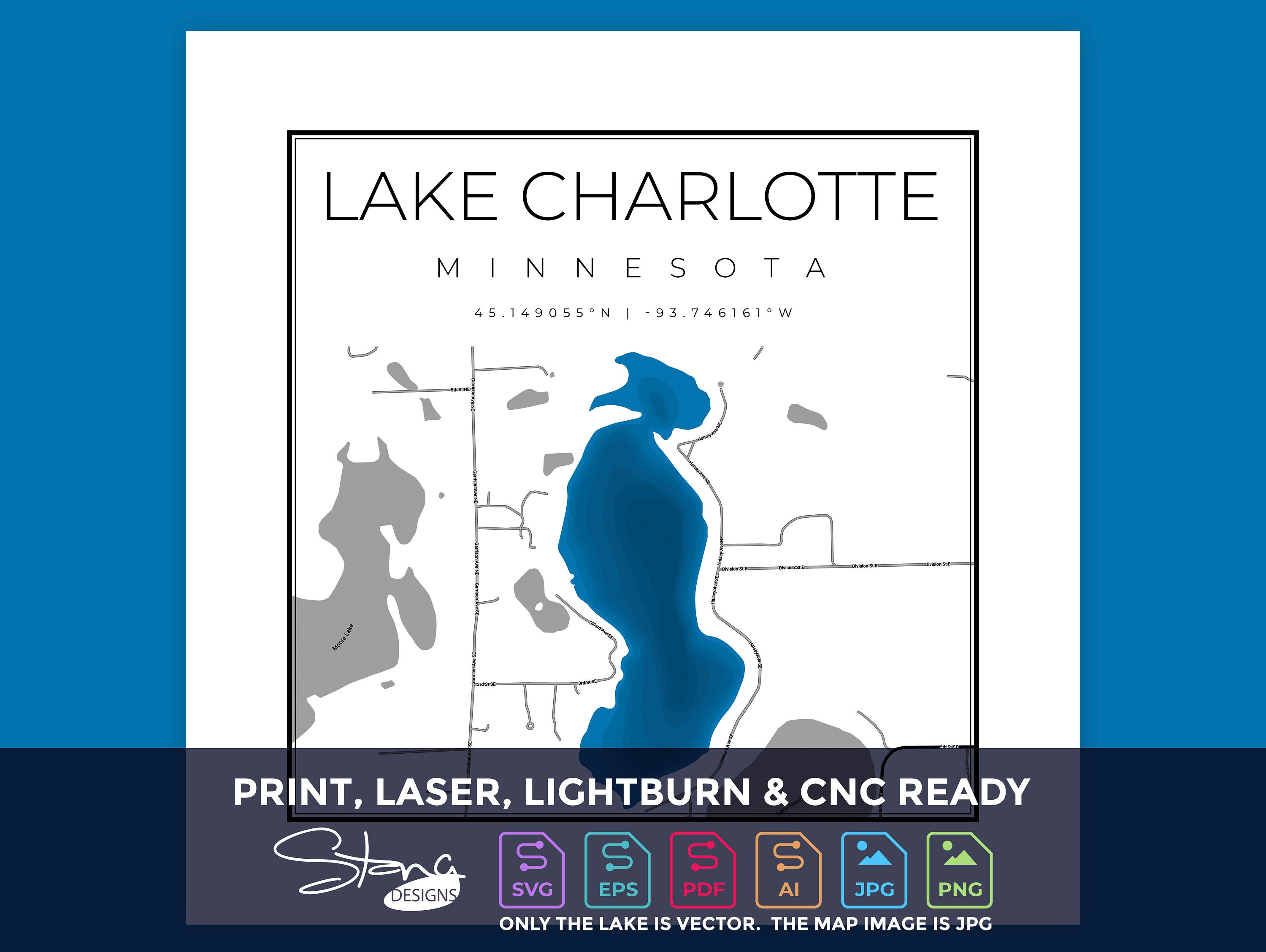 Lake Charlotte MN Topographical Map | Print Ready Wall Decor | Multiple ...
