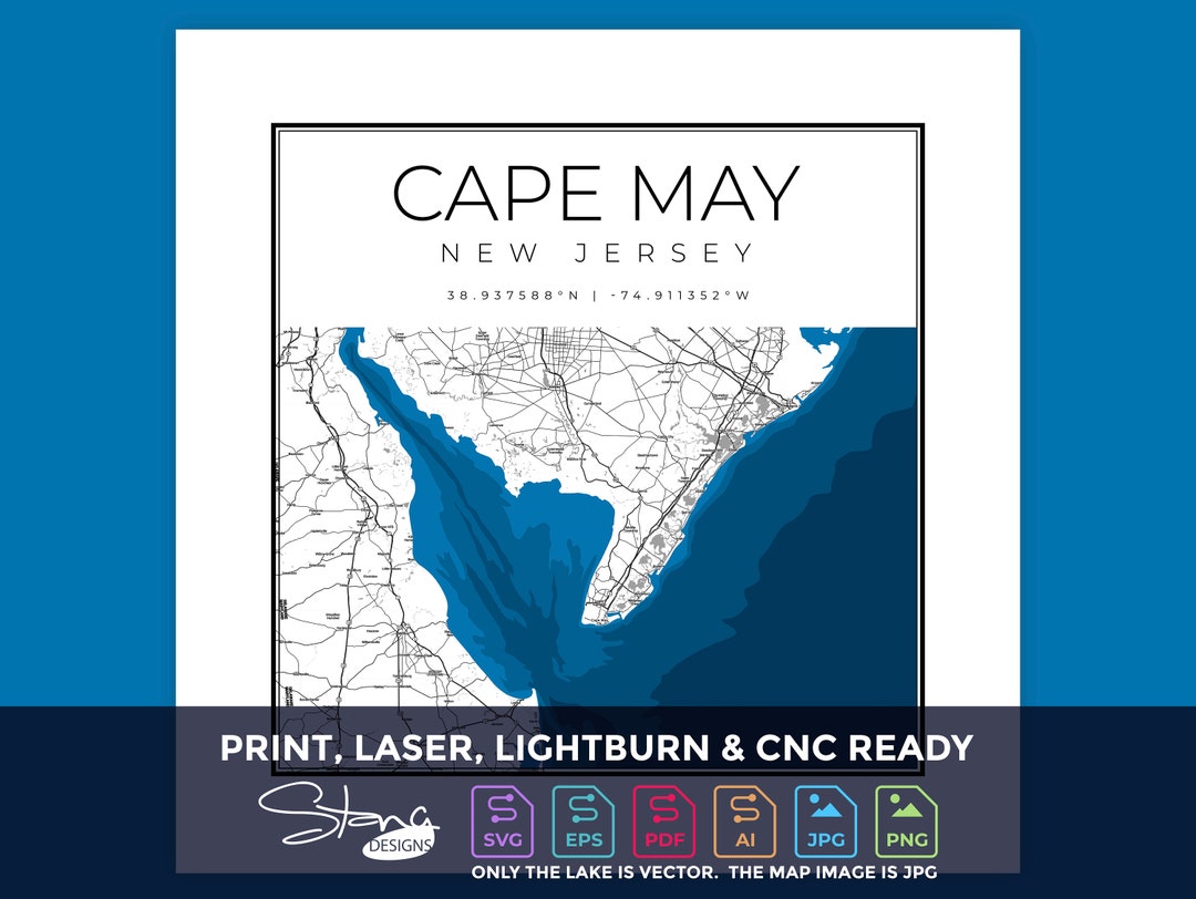 Cape May,nj Topographical Map | Print Ready Wall Decor | Multiple ...