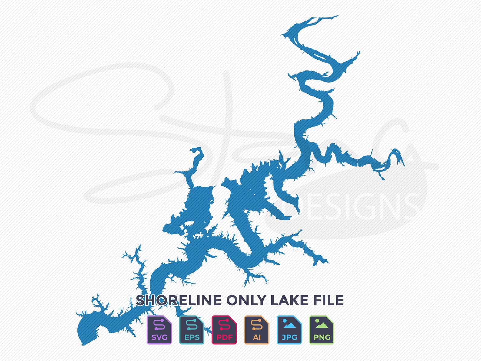 Grand Lake O the Cherokees OK Shoreline Only Map | Single Layer | Svg ...