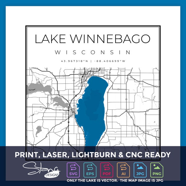 Map of Lake Winnebago - Etsy UK