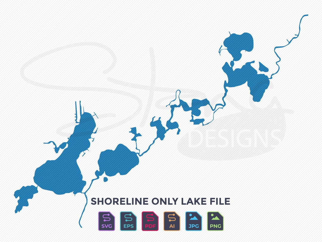Huron River Chain of Lakes MI Shoreline Only Map | Single Layer | Svg ...