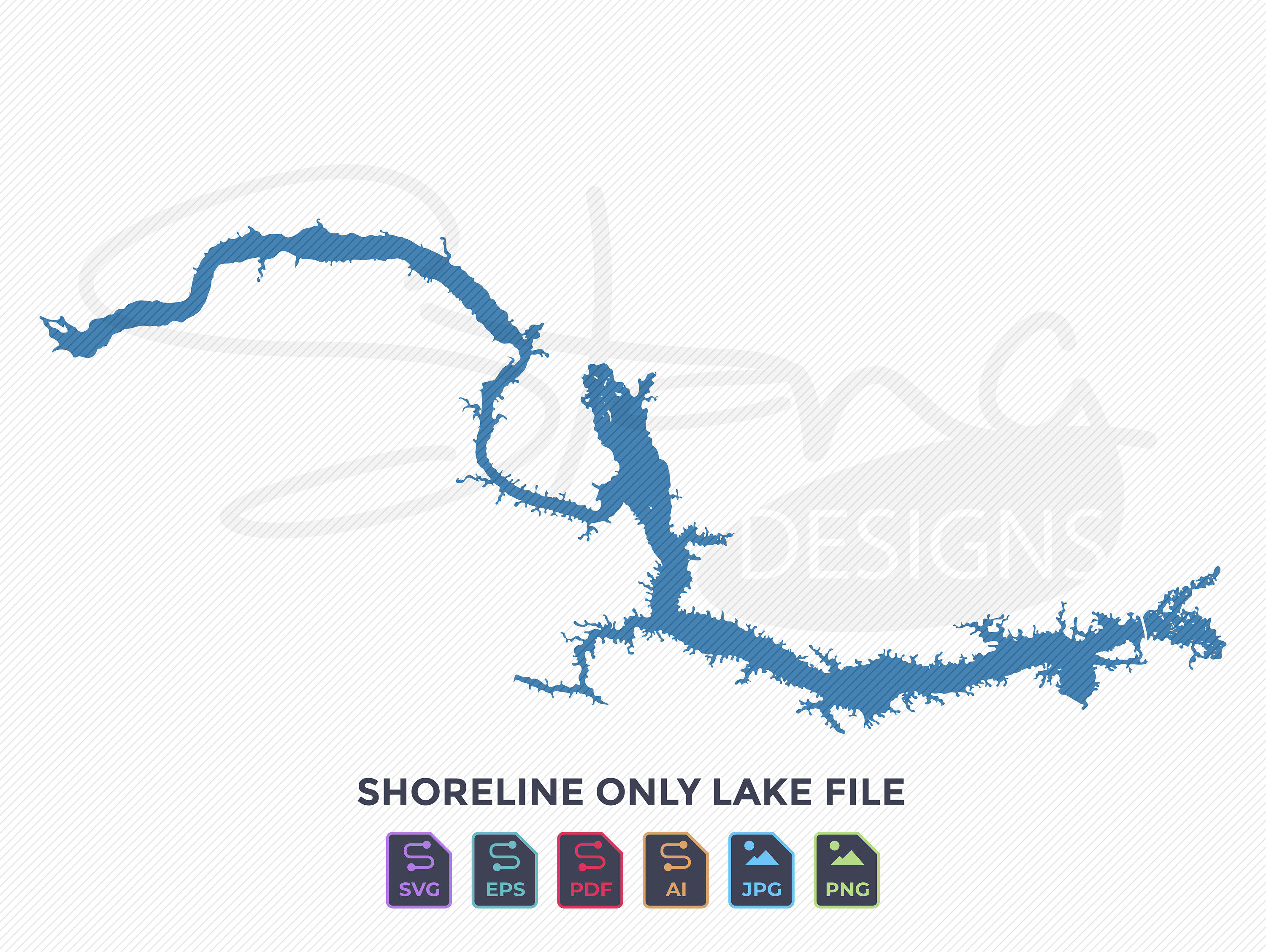 Lake Sakakawea ND Shoreline Only Map | Single Layer | Svg Pdf Ai Eps ...