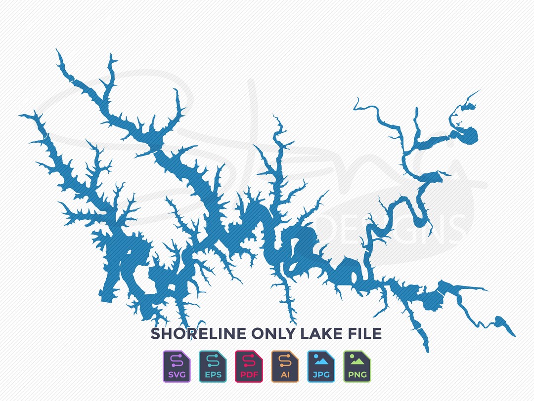 Tims Ford Lake TN Shoreline Only Map | Single Layer | Svg Pdf Ai Eps ...