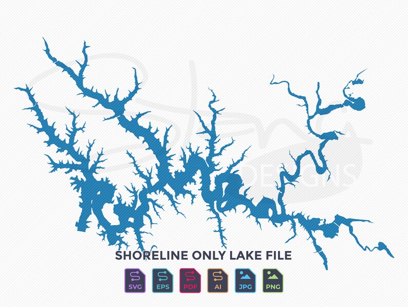 Tims Ford Lake TN Shoreline Only Map | Single Layer | Svg Pdf Ai Eps ...
