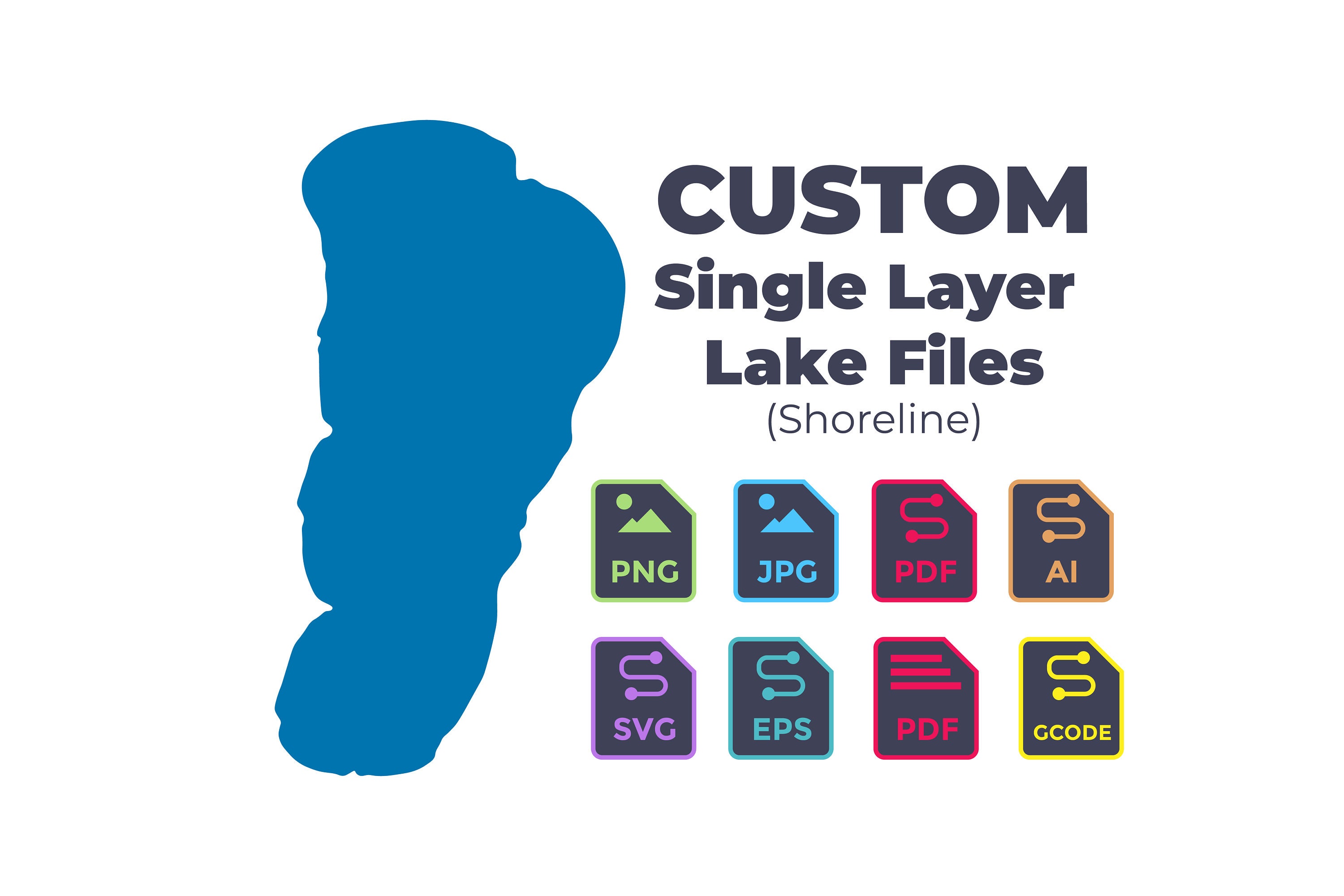 CUSTOM MADE Shoreline Single Layer Lake Vector Map | Streets Are JPG ...