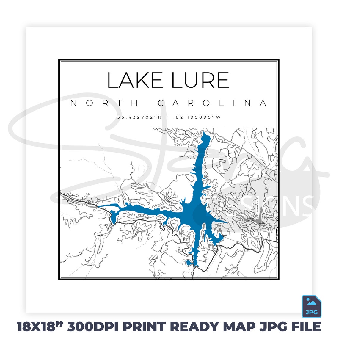 Lake Lure NC Shoreline Only Map Single Layer Svg Pdf Ai - Etsy