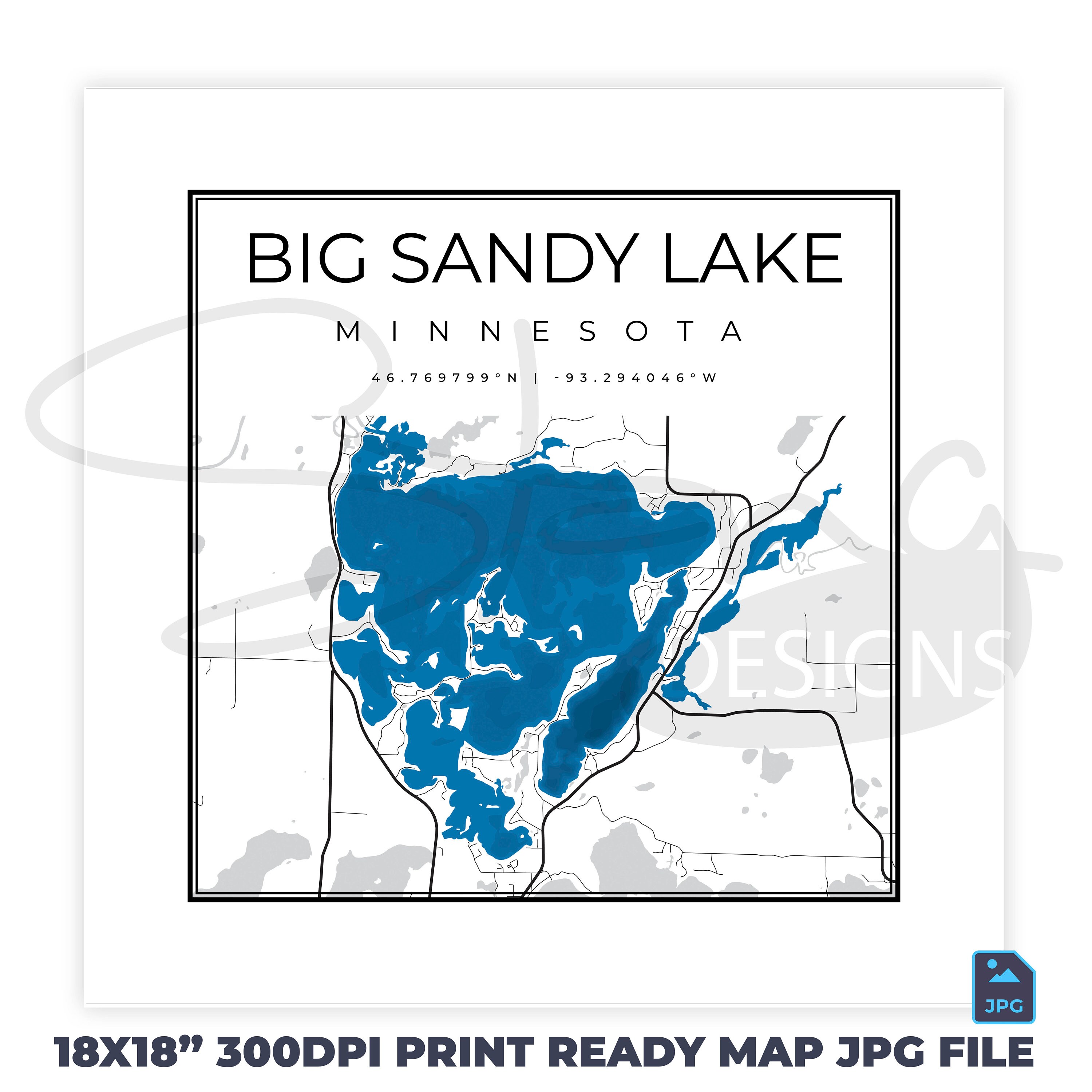 Big Sandy Lake Lake MN Topographical Map Print Ready Wall Decor ...