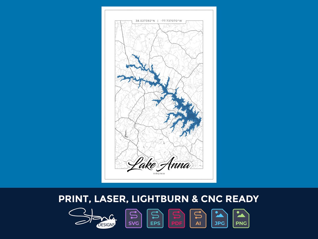 Lake Anna VA 24x16 Topographical Map | Print Ready Wall Decor ...