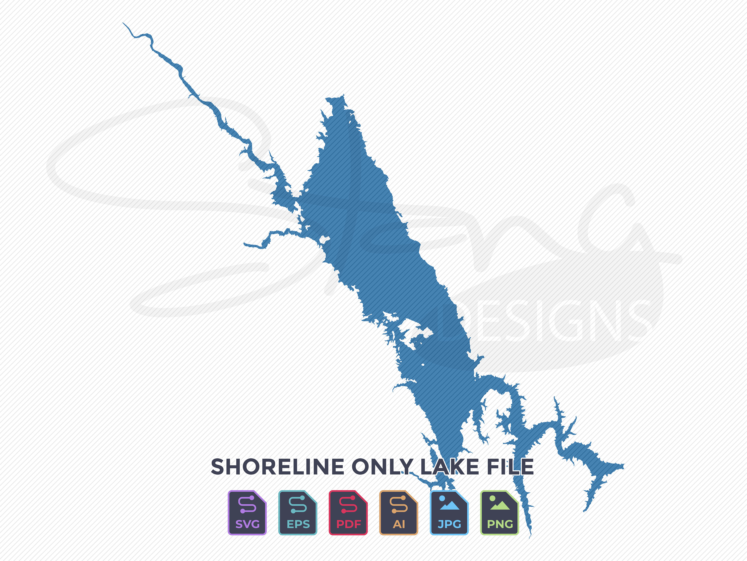 Lake Berryessa CA Shoreline Only Map | Single Layer | Svg Pdf Ai Eps ...