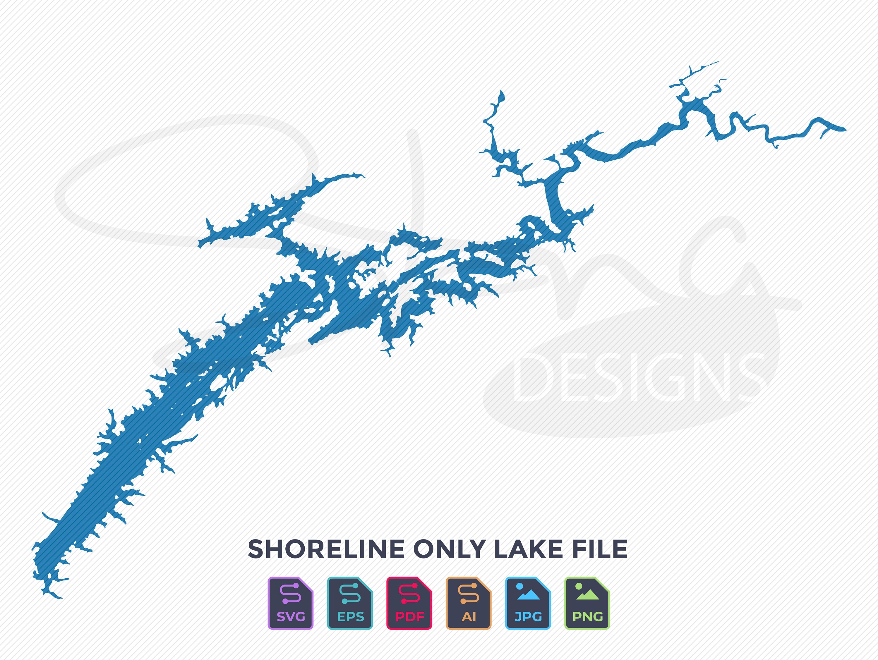 Cherokee Reservoir TN Shoreline Only Map | Single Layer | Svg Pdf Ai ...