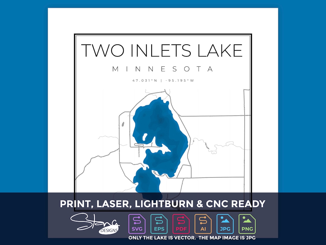 Two Inlets Lake MN Topographical Map | Print Ready Wall Decor ...