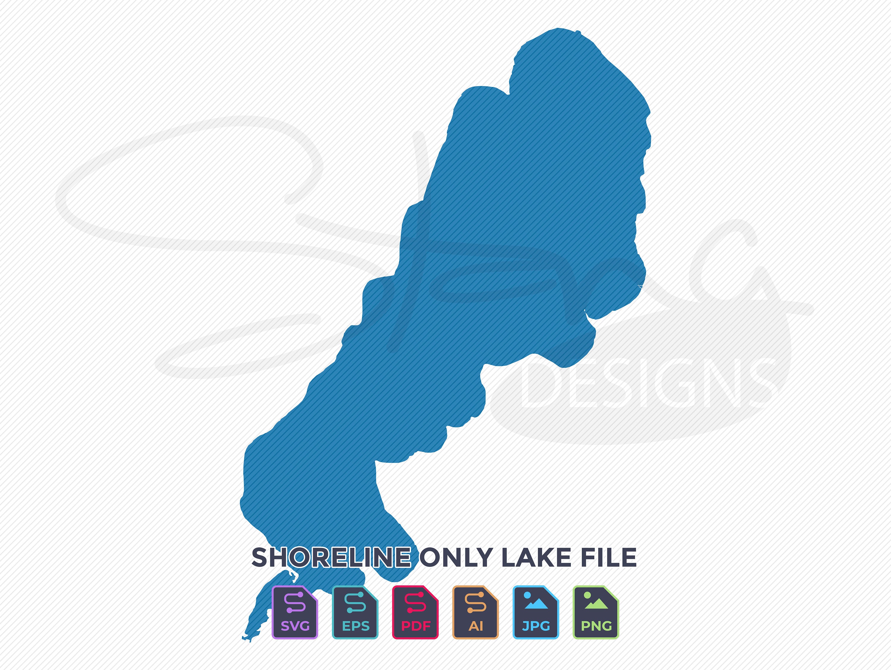 Mullett Lake MI Shoreline Only Map | Single Layer | Svg Pdf Ai Eps Png ...