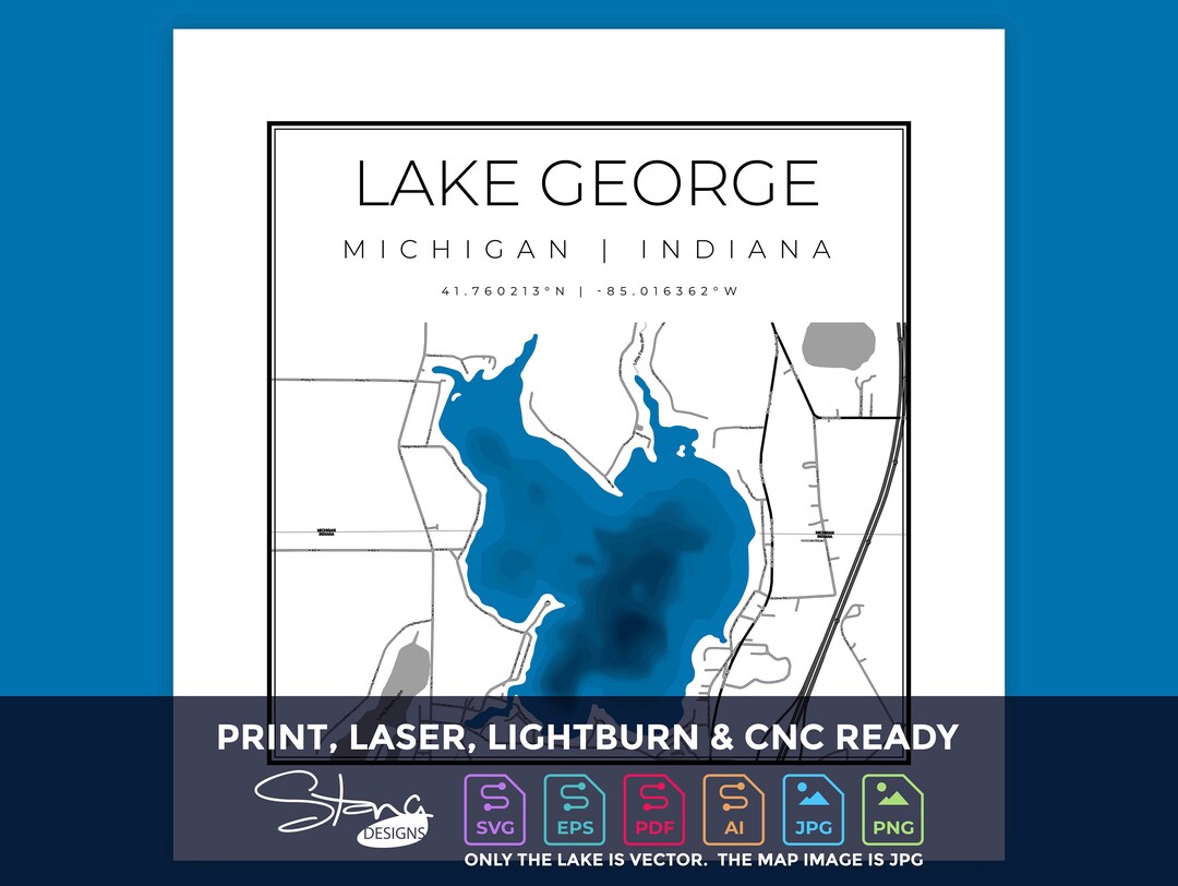 Lake George MI Topographical Map | Print Ready Wall Decor | Multiple ...