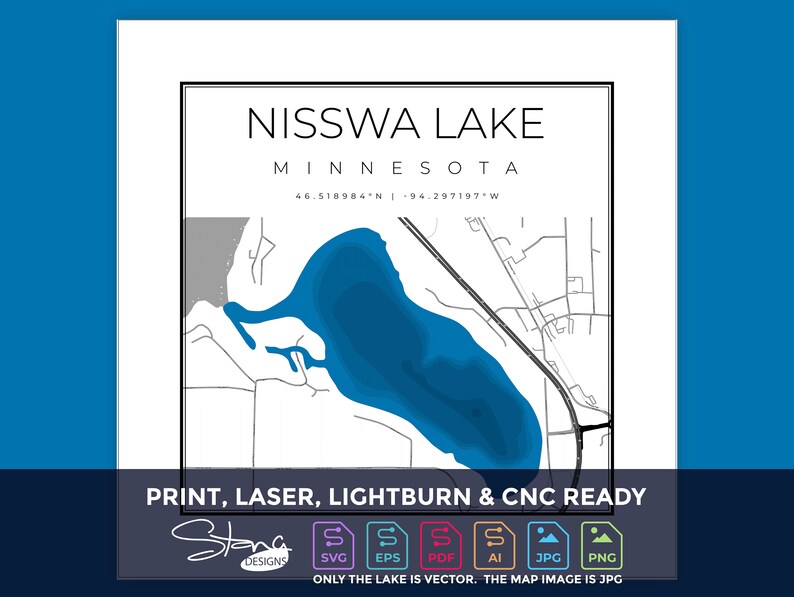 Nisswa Lake MN Topographical Map | Print Ready Wall Decor | Multiple ...