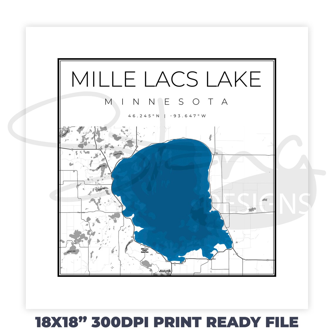 Mille Lacs Lake MN Topographical Map Print Ready Wall Decor - Etsy