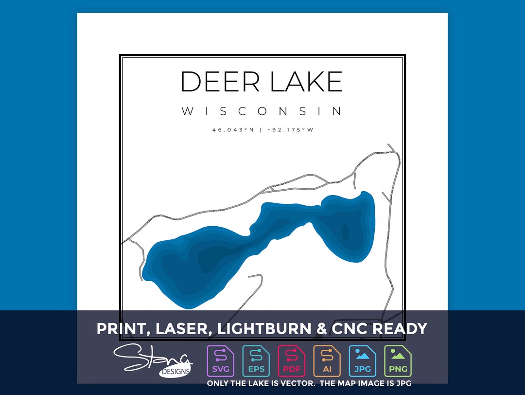 Deer Lake, WI HWY 77 Topographical Map | Print Ready Wall Decor ...