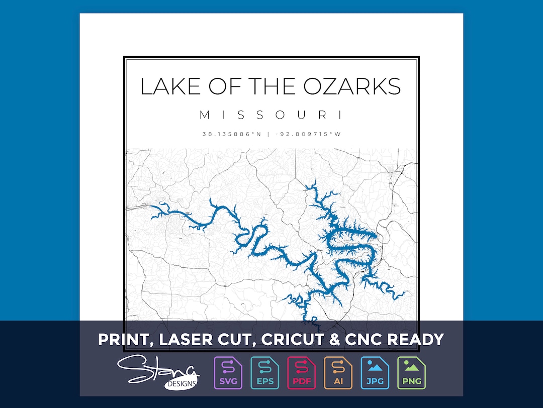 Lake of the Ozarks SHORELINE ONLY Topographical Map | Print Ready Wall ...