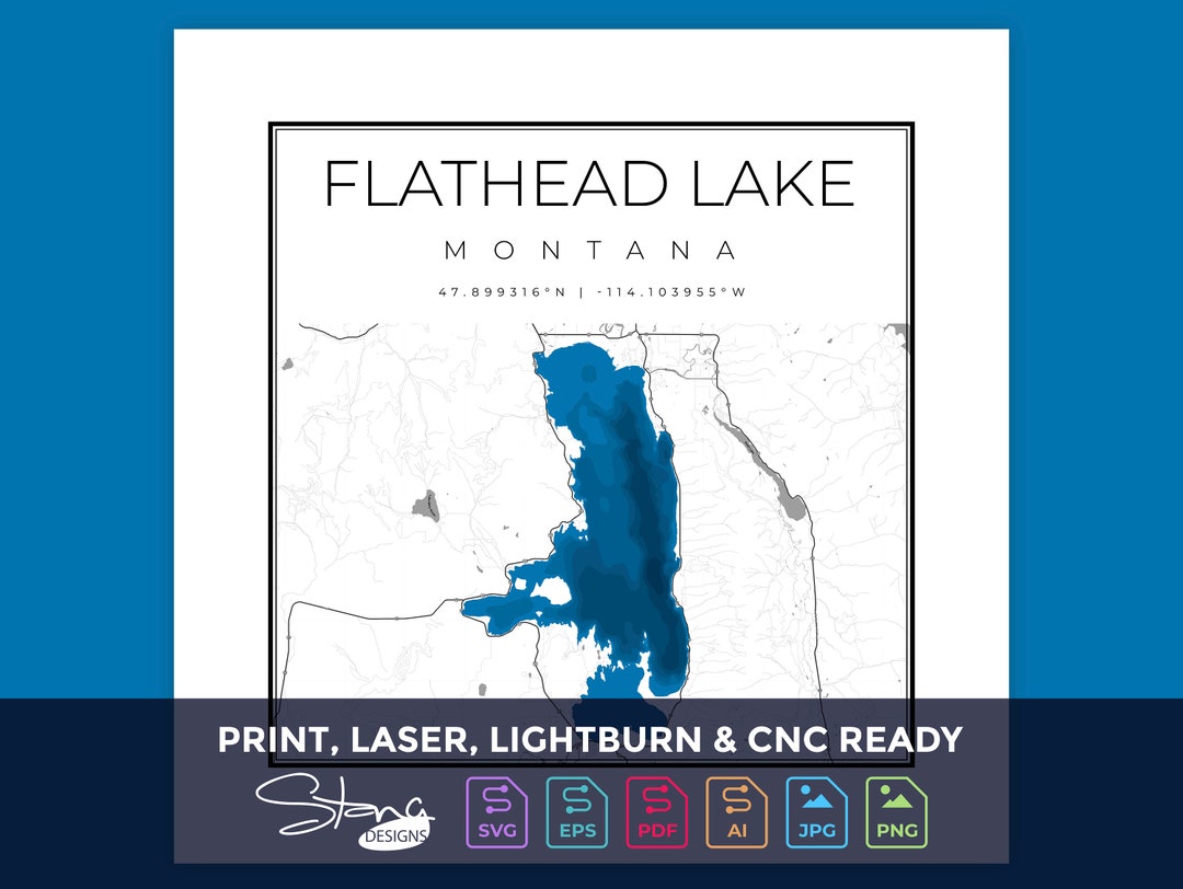 Flathead Lake MN Topographical Map | Print Ready Wall Decor | Multiple ...