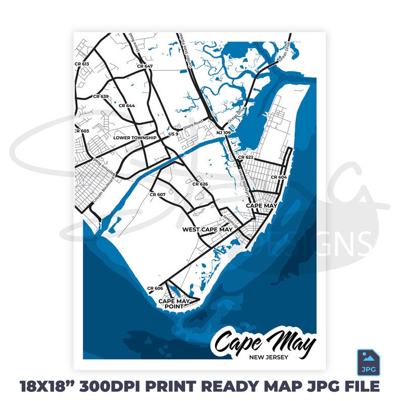 Cape May NJ 15x20 Topographical Map Print Ready Wall Decor Multiple ...