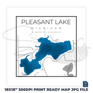 Pleasant Lake MI Topographical Map | Print Ready Wall Decor | Multiple ...