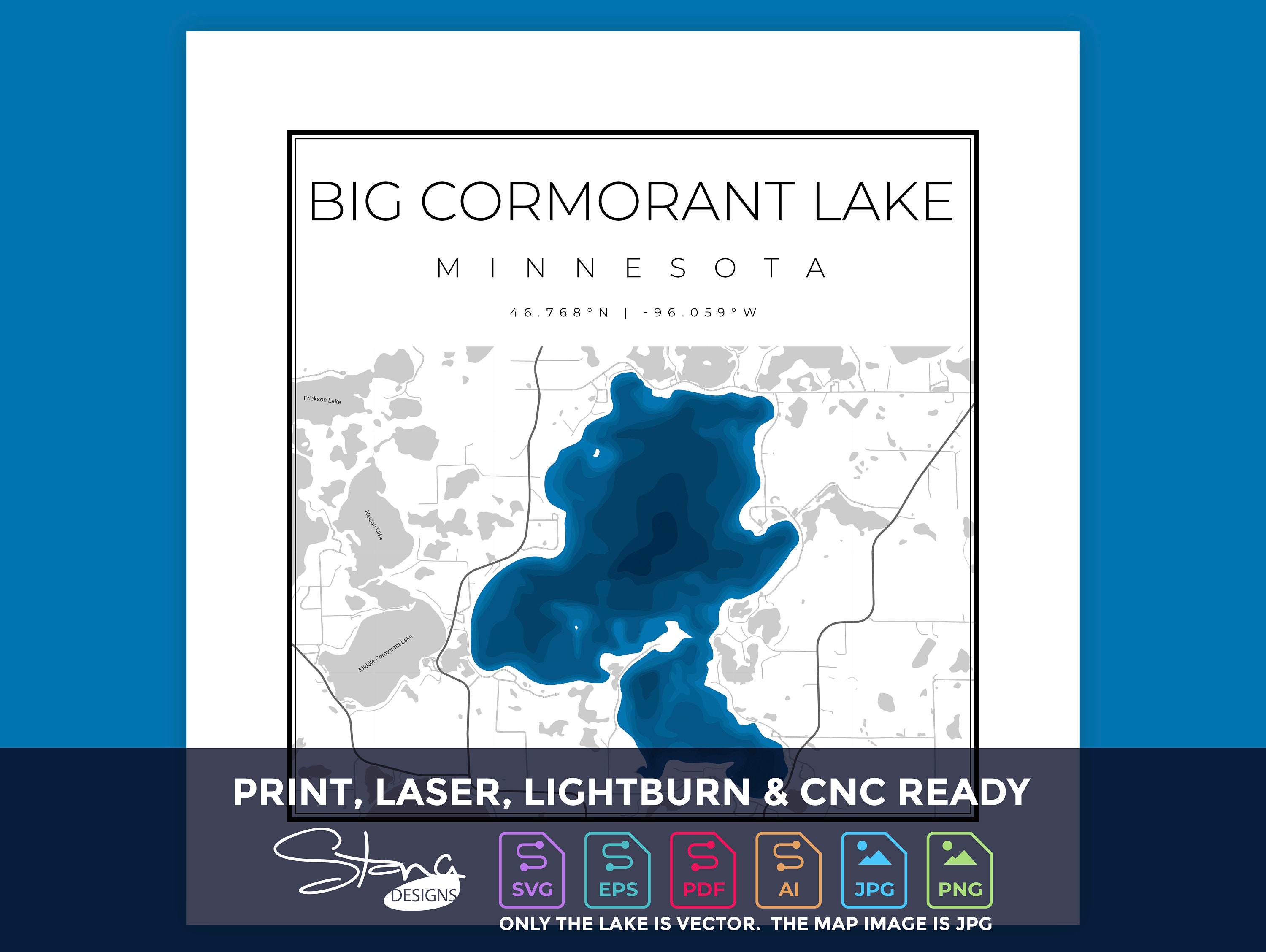 Big Cormorant MN Topographical Map | Print Ready Wall Decor | Multiple ...