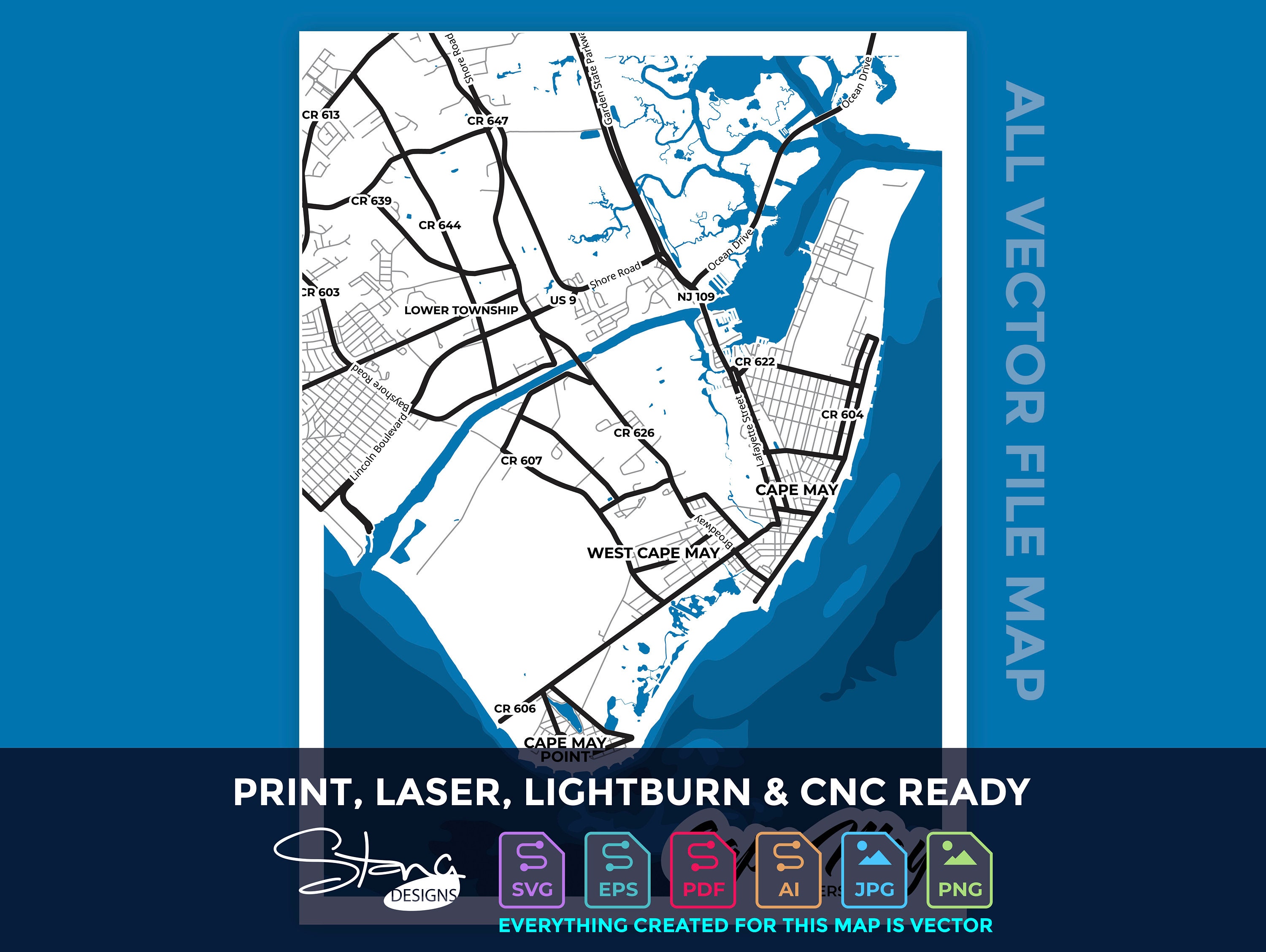 Cape May NJ 15x20 Topographical Map Print Ready Wall Decor Multiple ...