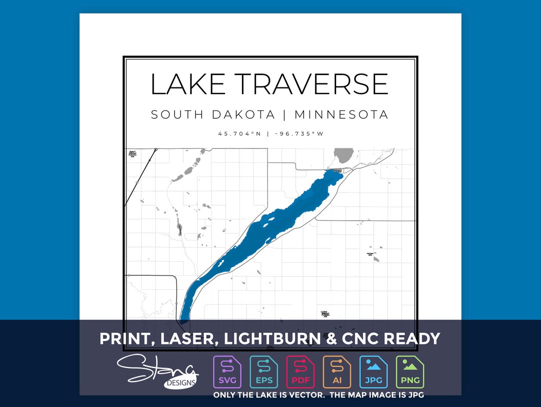 Lake Traverse SD MN Topographical Map | Print Ready Wall Decor ...